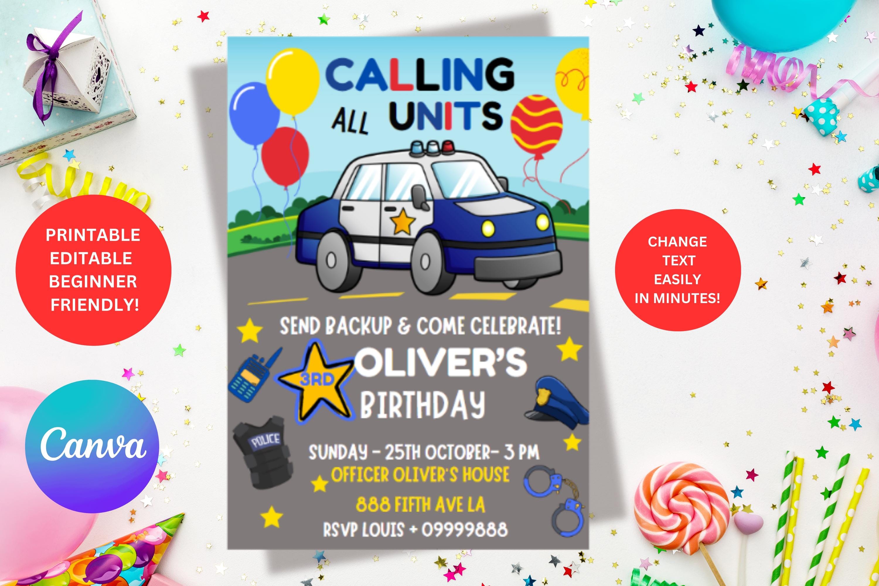 Editable Police Birthday Invitation, Printable Instant Download Now - Etsy