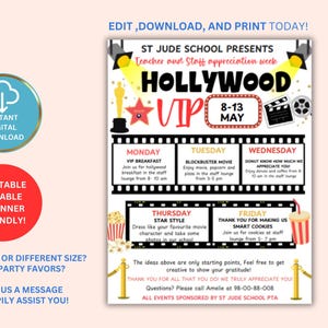 Editable Teacher Appreciation Week Flyer Hollywood Movie VIP Theme ...
