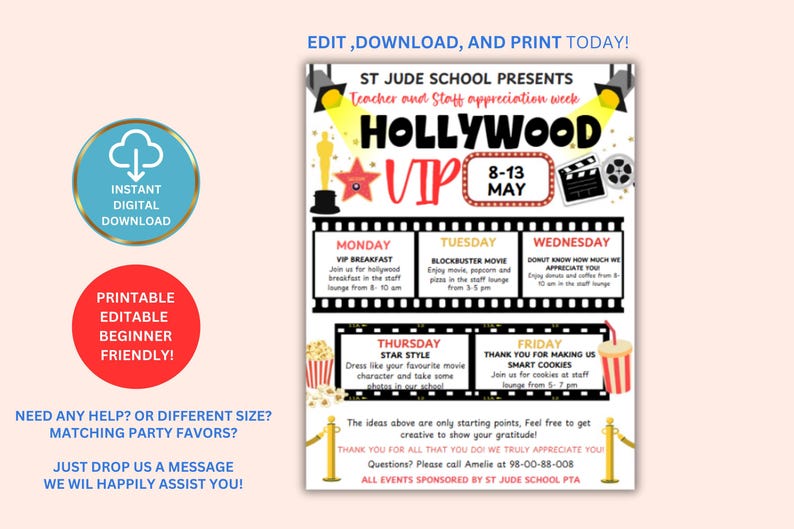 Editable Teacher Appreciation Week Flyer Hollywood Movie VIP Theme ...