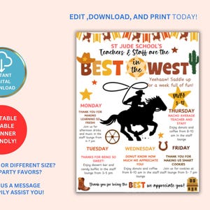 Editable Western Teacher Appreciation Week Itinerary: Wild West ...