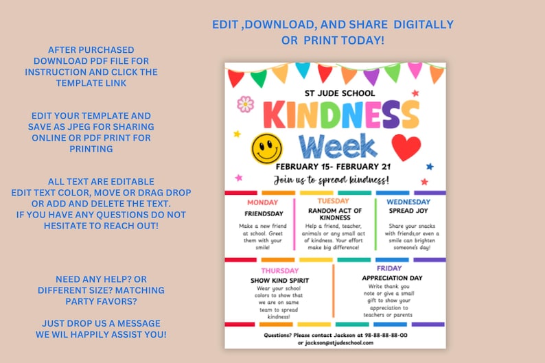 Modern Kindness Week Flyer Canva Template | Rainbow School Poster ...