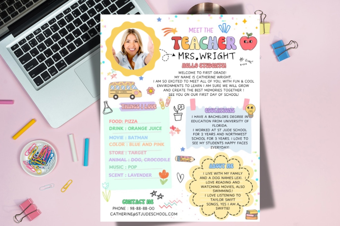 Meet the Teacher Template: Groovy Printable Teacher Introduction (canva ...
