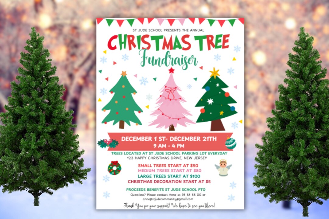 Editable Christmas Tree Fundraiser Flyer: Church School Community ...