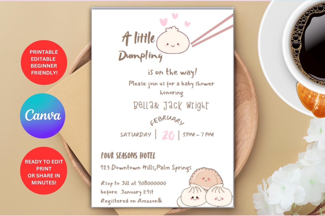 Dumpling Baby Shower Invitation,editable Dumpling Baby Shower Invite ...
