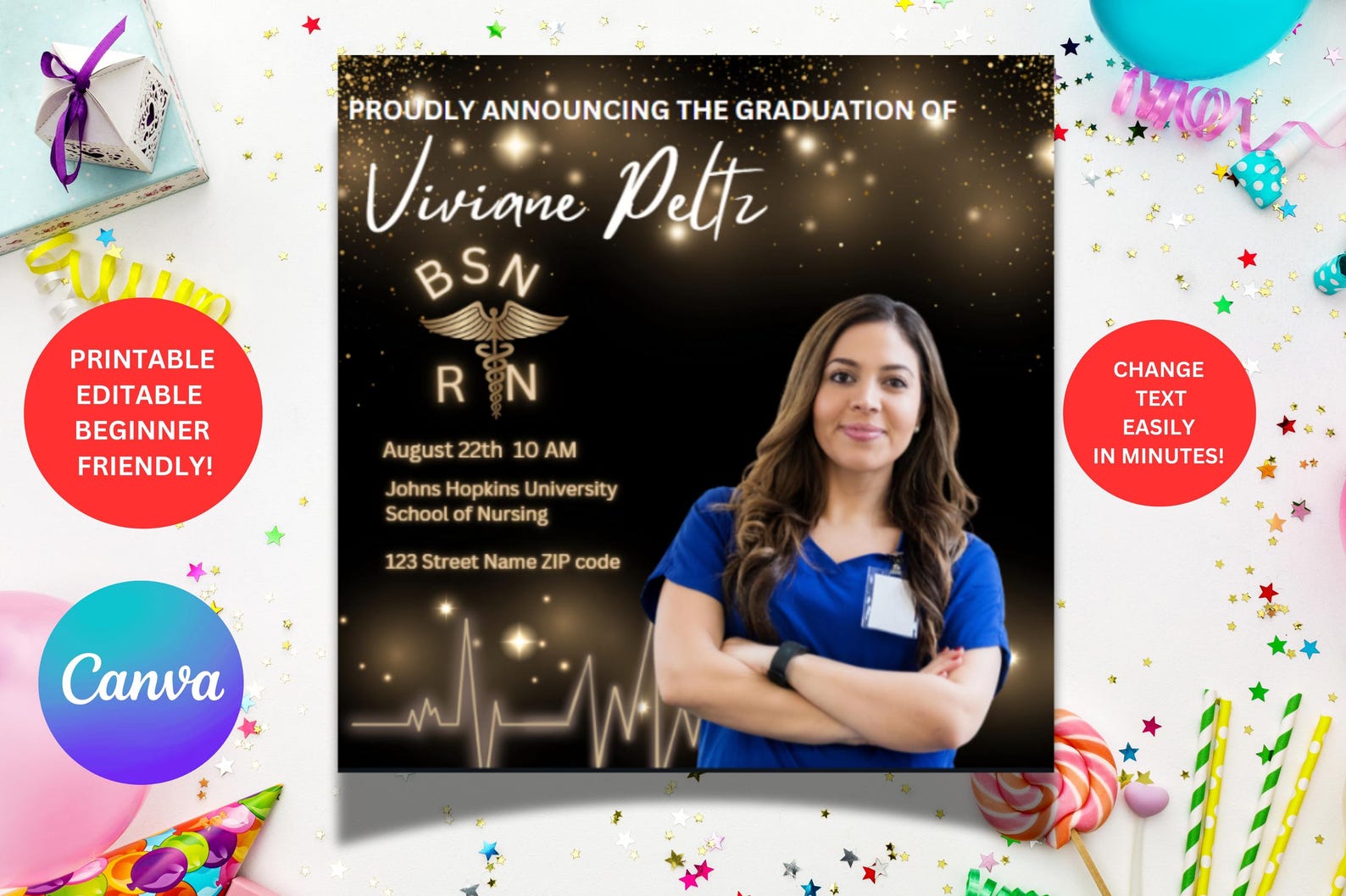 Editable Nursing Graduation Invitation, Registered Nurse Invitation ...