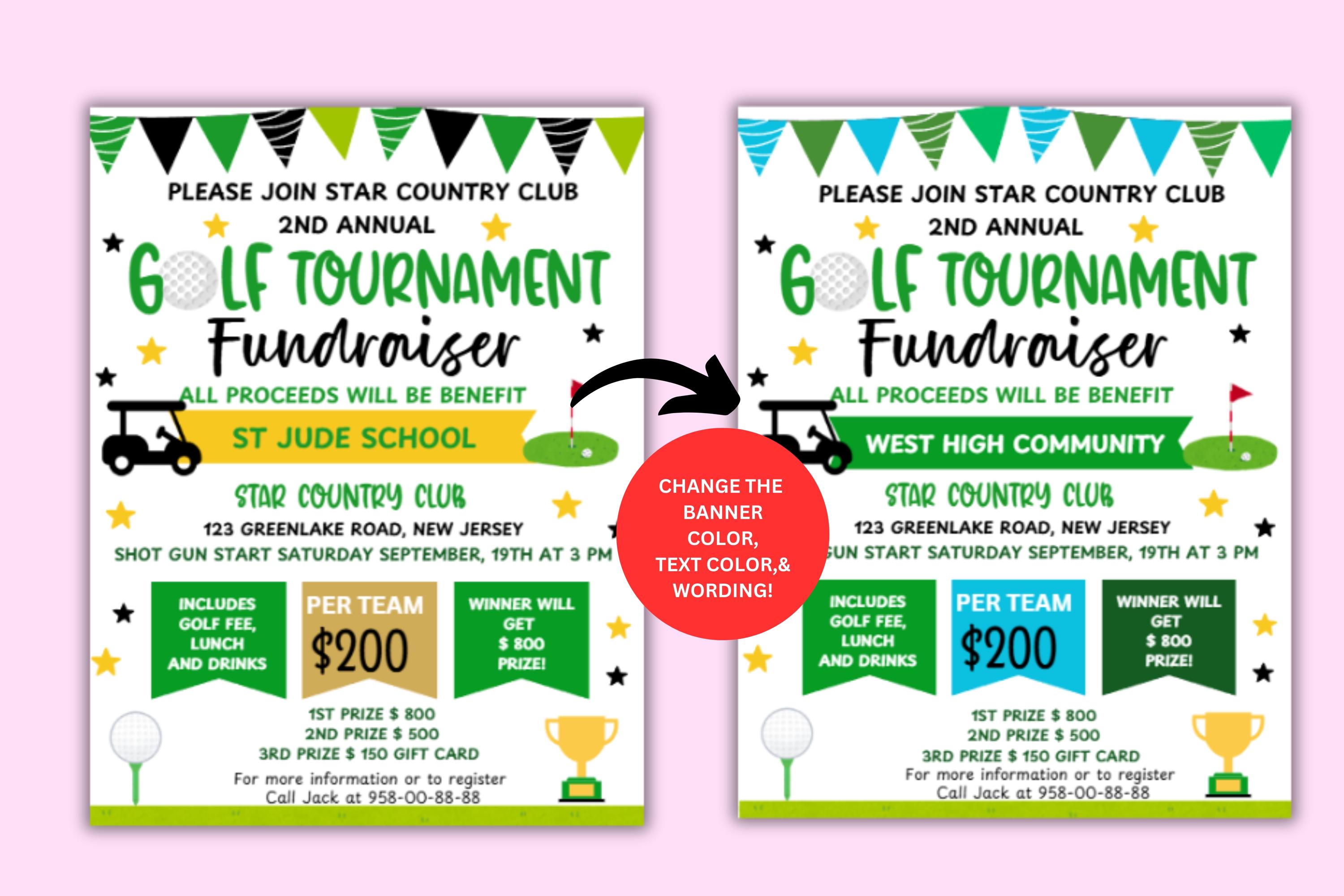 Golf Tournament Fundraiser Flyer: Editable Canva Template - Etsy