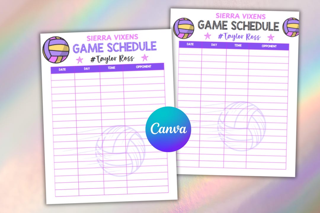 Volleyball Schedule Template Canva,practice Game Calendar- Digital ...