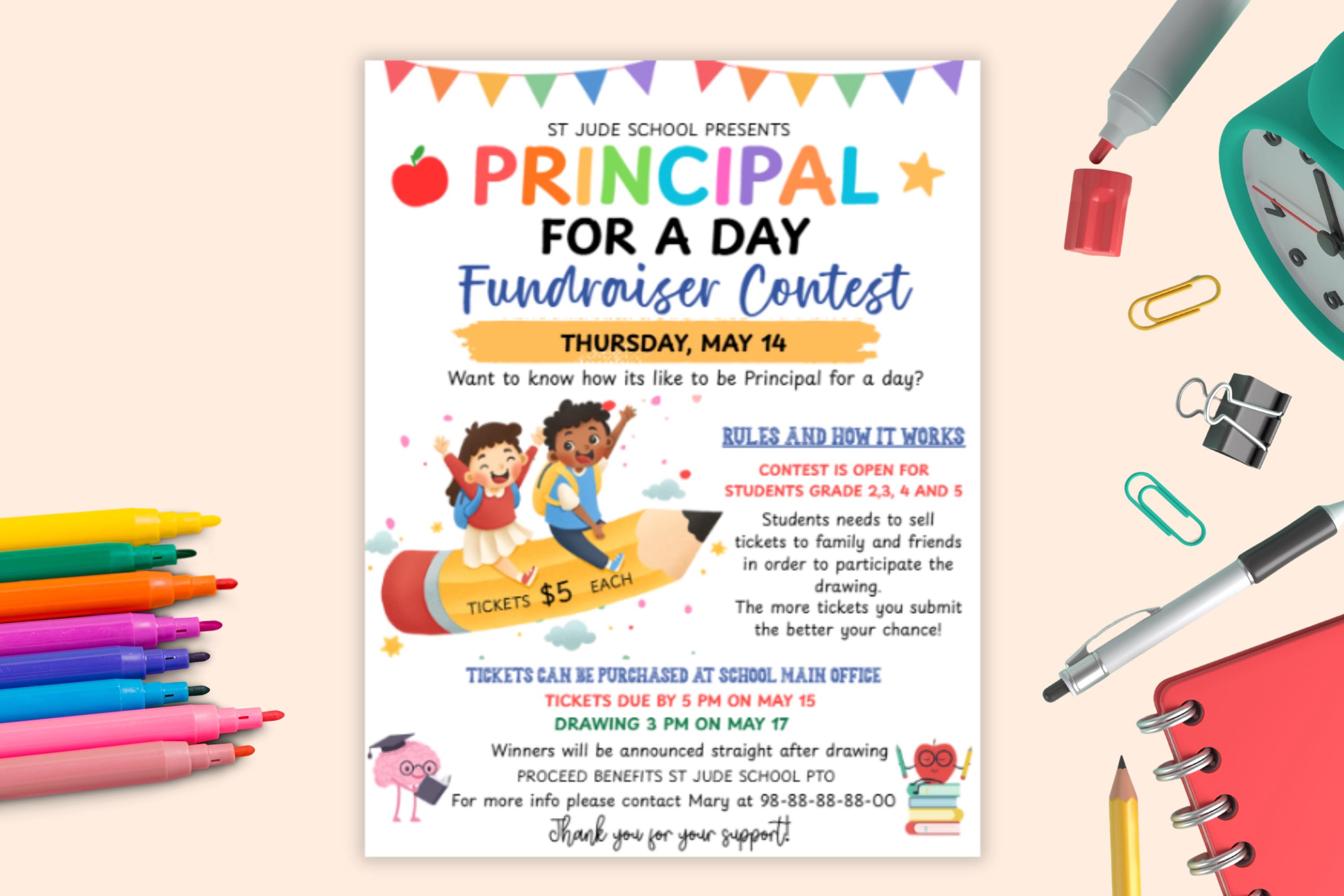 EDITABLE Principal for a Day Contest Fundraiser Flyer- Digital ...
