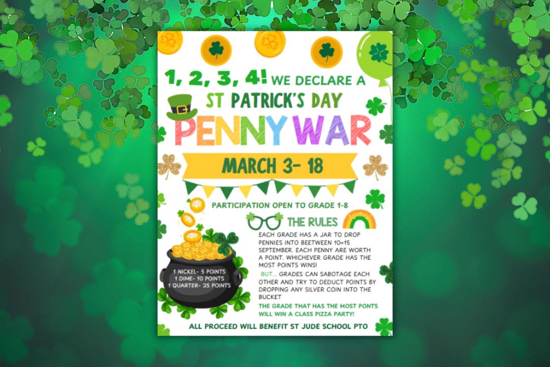 Editable St. Patricks Penny War Flyer Template, Coin Drive Fundraiser ...