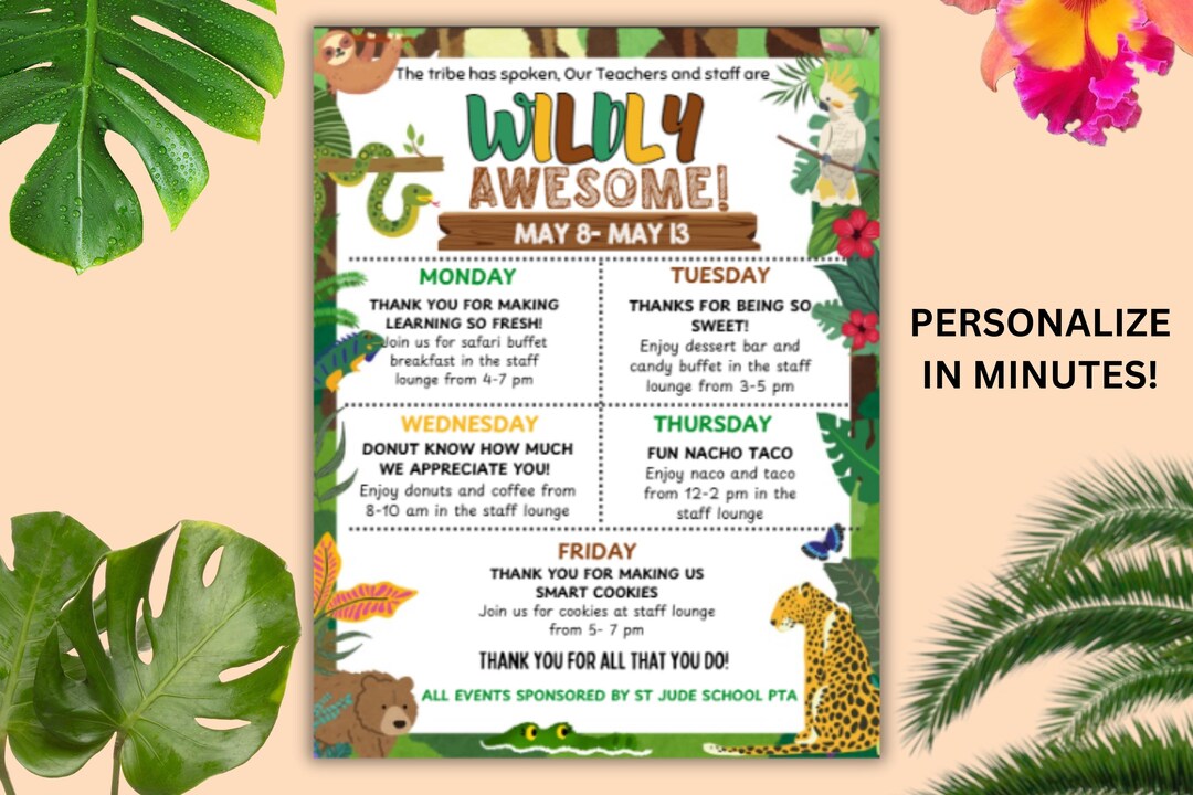 Editable Teacher Appreciation Week Flyer Wild Jungle Safari Theme Canva ...