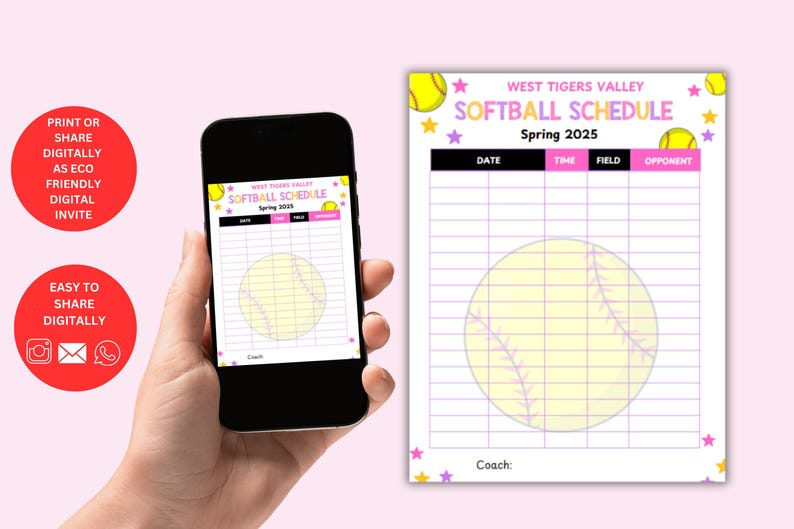 Softball Schedule Template, Girls Softball Game Calendar Pink, Canva ...