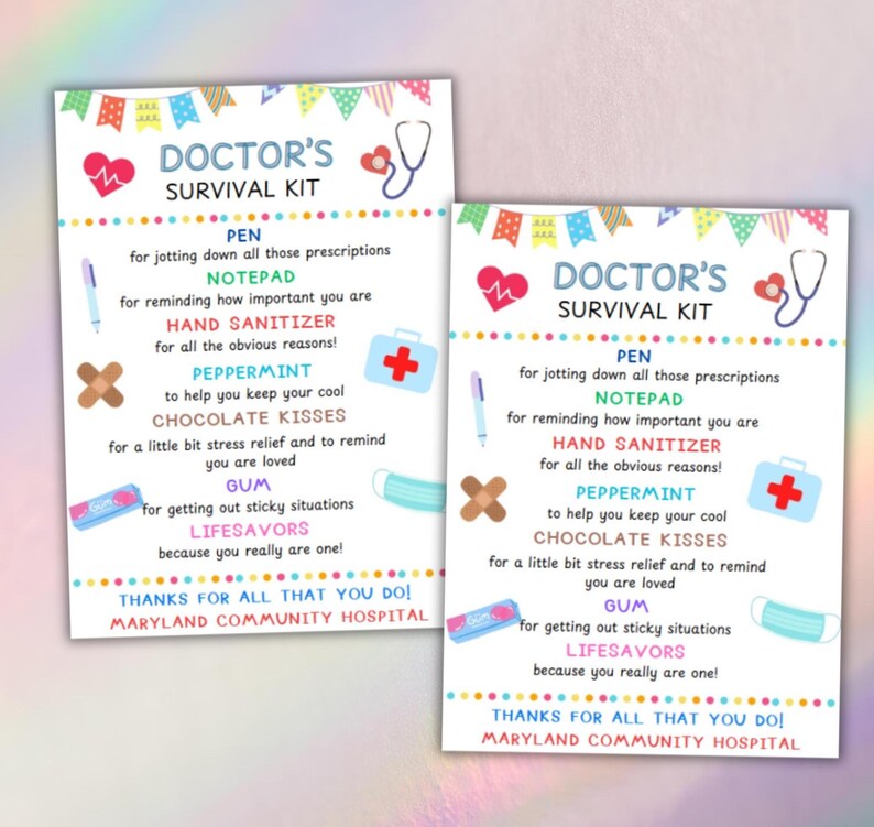 Doctor Survival Kit Gift Tags, Medical Staff Appreciation Week, Thank ...