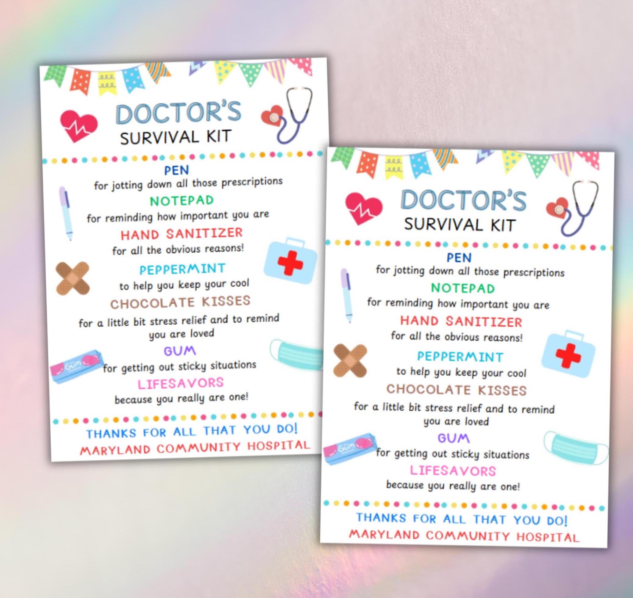 Doctor Survival Kit Gift Tags: Medical Staff Appreciation (canva ...