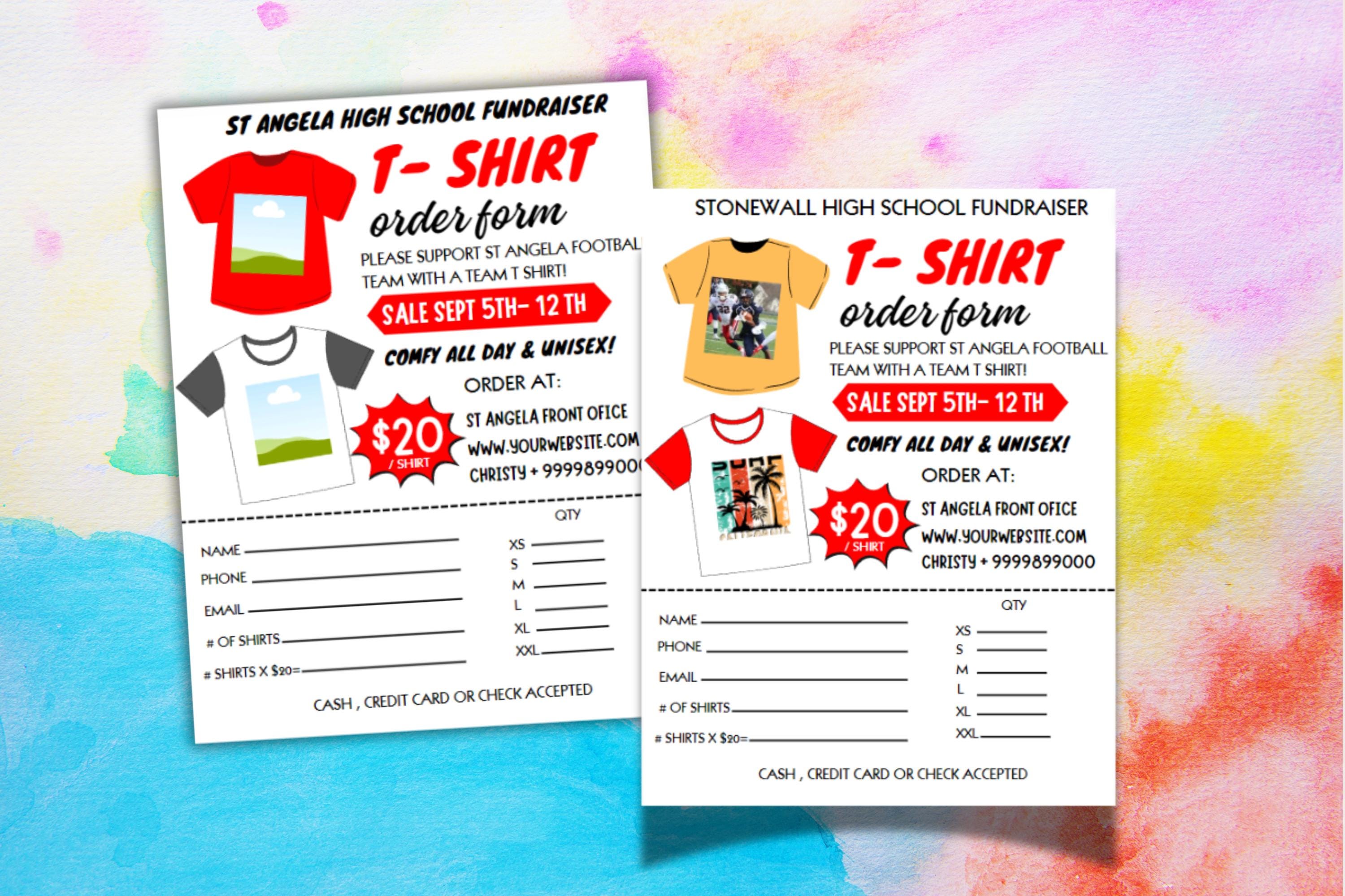 Tshirt Order Form Template, Tshirt Fundraiser Flyer,printable- Editable ...