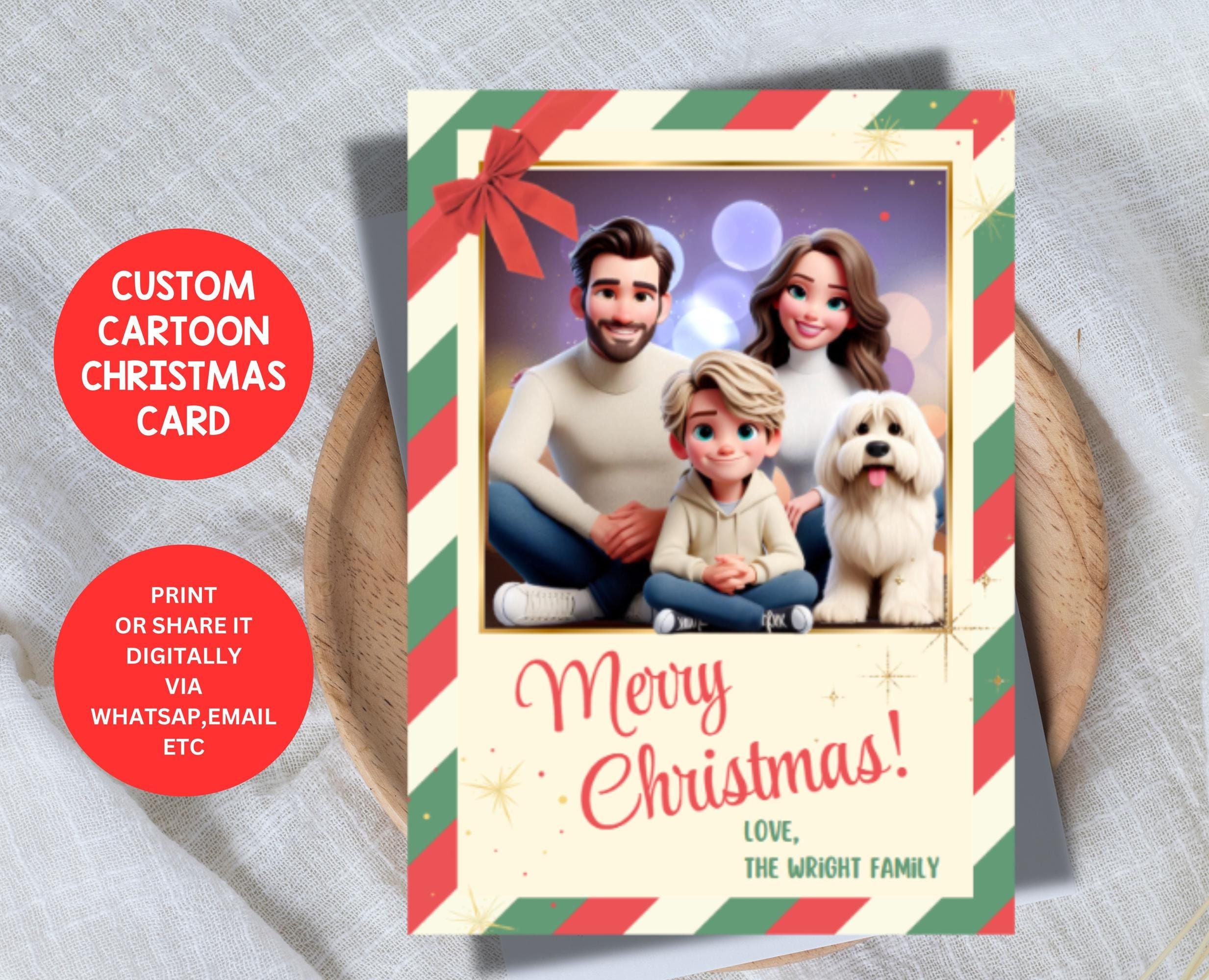 Custom Cartoon Christmas Card, Custom Portrait Christmas Card, Custom ...
