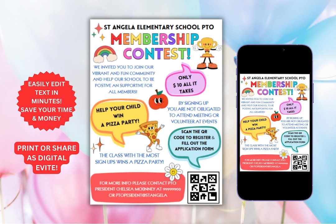 PTA Membership Contest Flyer,pta Membership Drive,pto Recruitment ...