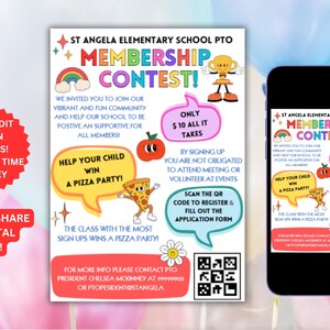 PTA Membership Contest Flyer,pta Membership Drive,pto Recruitment ...