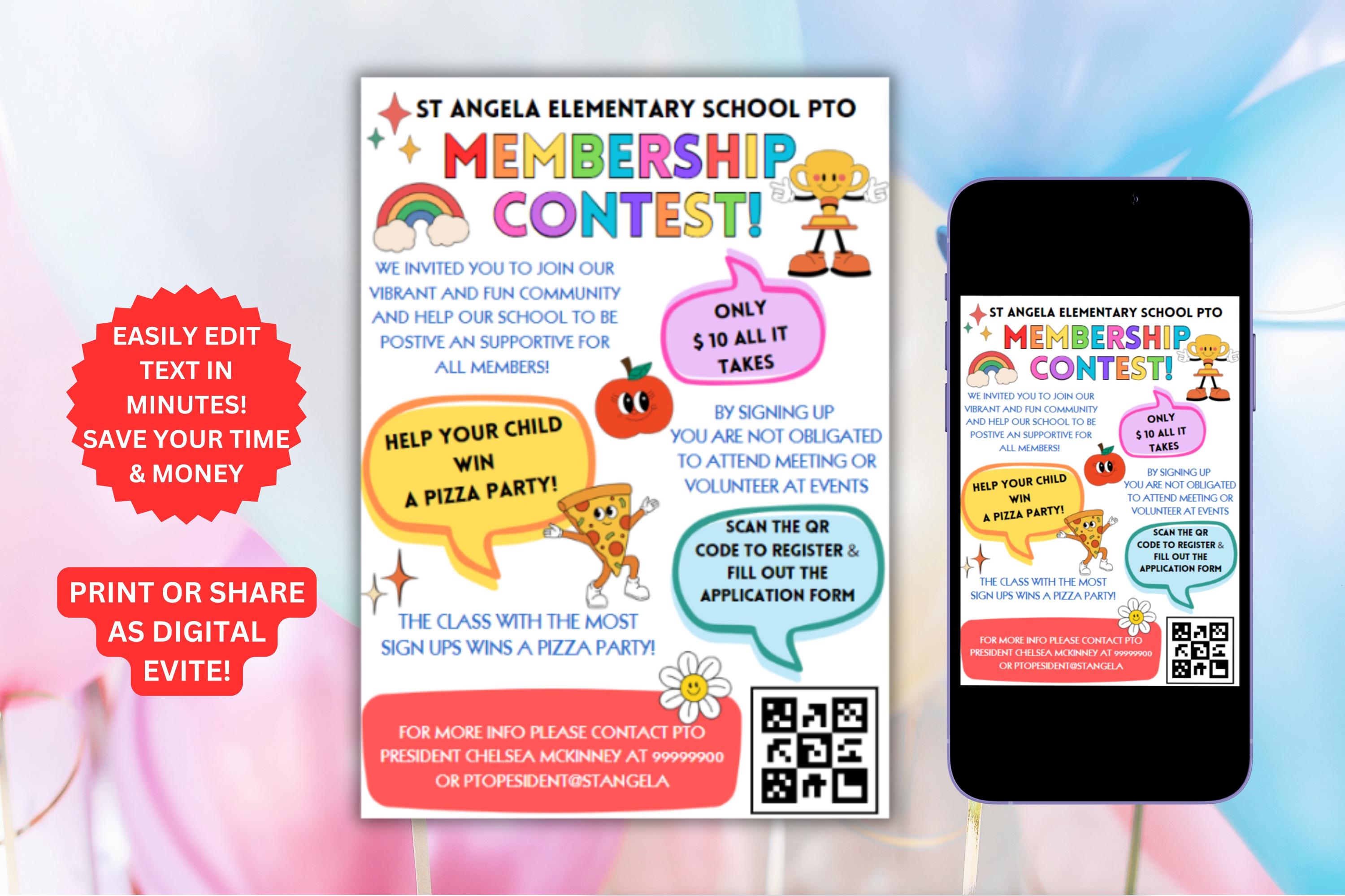 PTA Membership Contest Flyer,pta Membership Drive,pto Recruitment ...