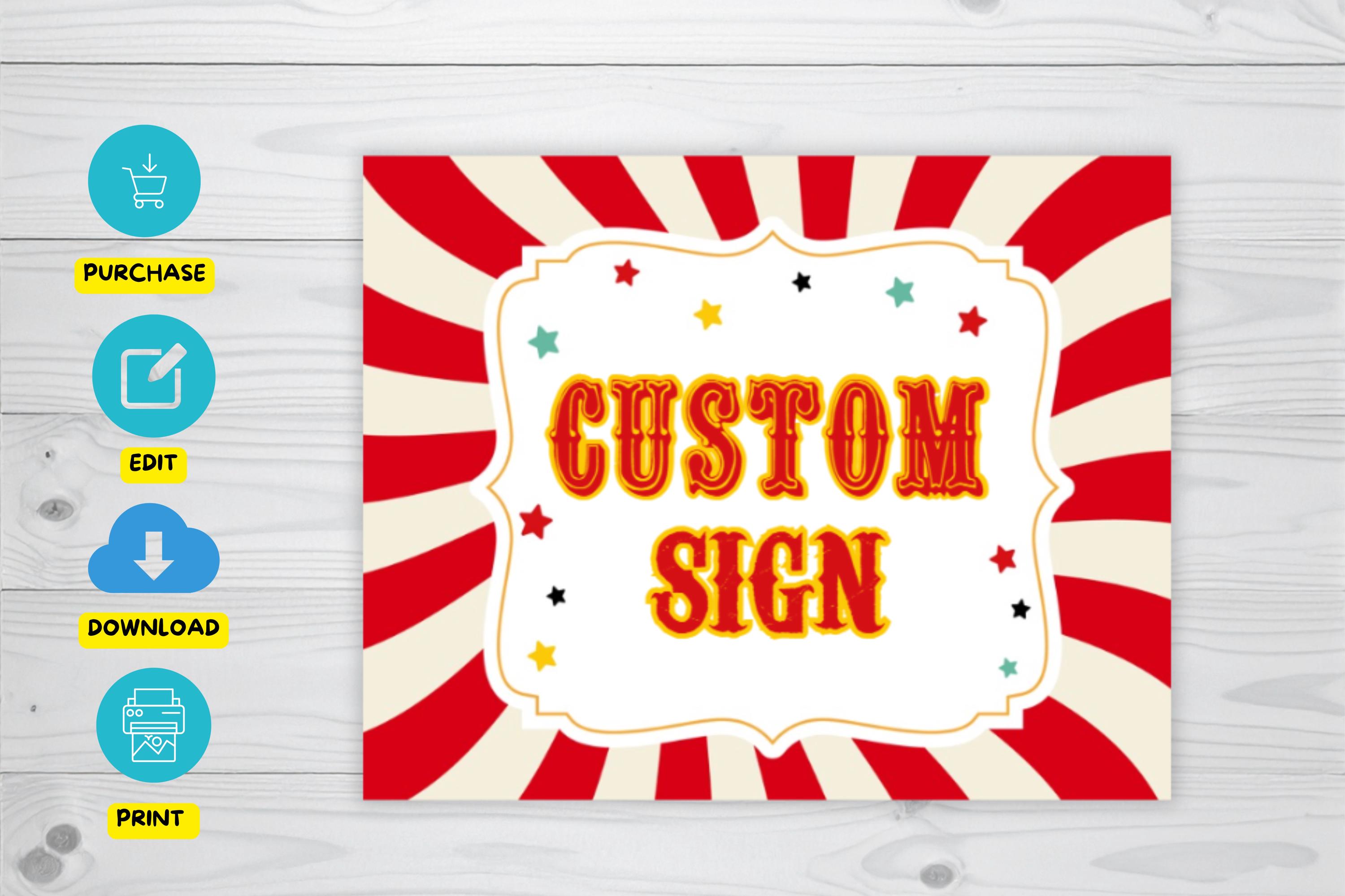 Editable Circus Carnival Custom Sign - Digital Printable Canva - Etsy