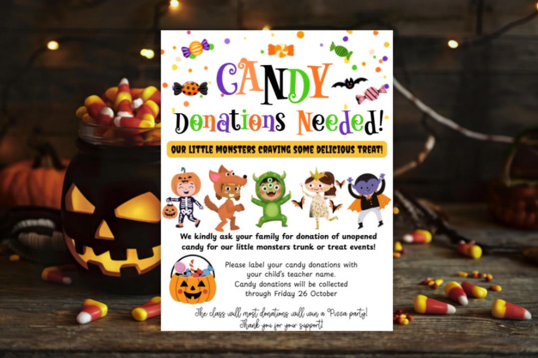 Candy Donation Flyer Template- Trunk or Treat Event Halloween Printable ...