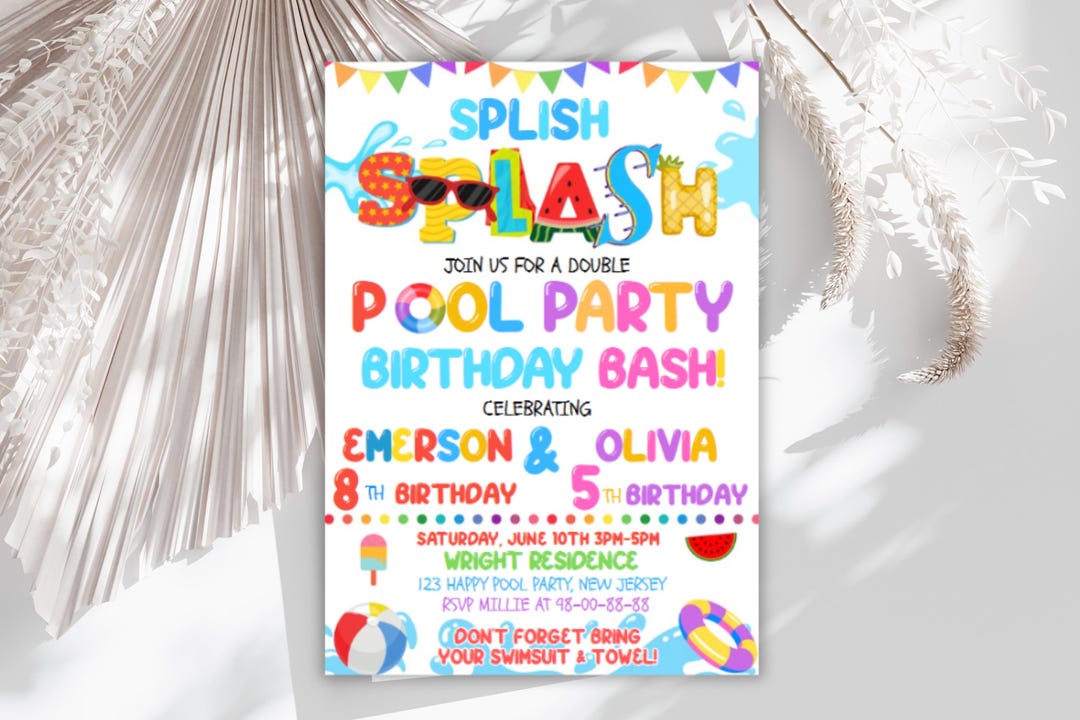 Editable Splish Splash Pool Party Birthday Invitation,pool Party ...