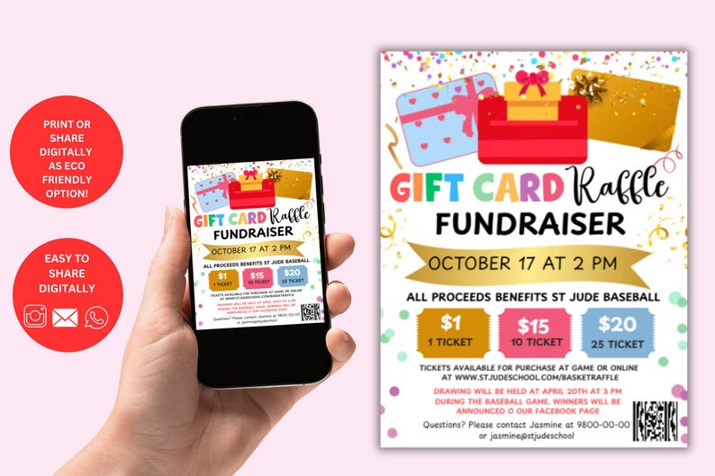 Gift Card Raffle Fundraiser Flyer: Editable Charity Event Printable ...