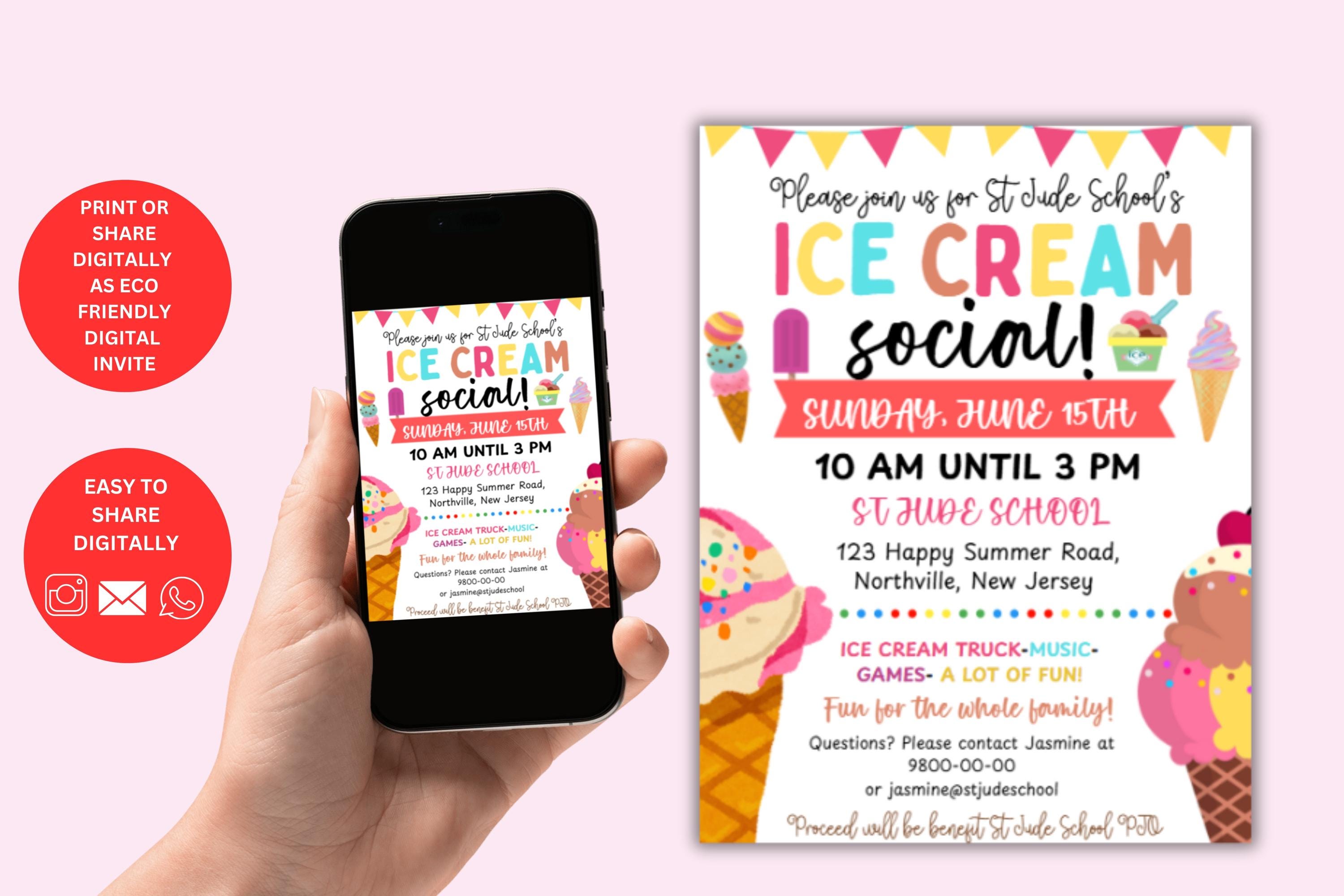 Editable Ice Cream Social Flyer Template,ice Cream Fundraiser Party ...