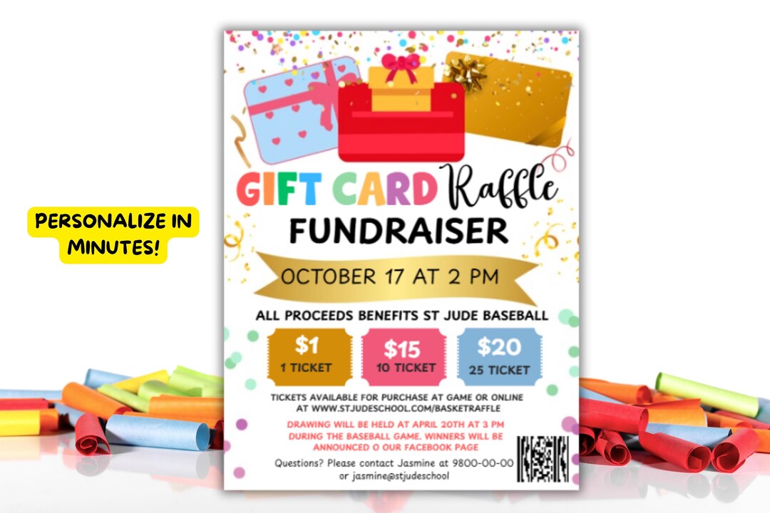 Gift Card Raffle Fundraiser Flyer: Editable Charity Event Printable ...