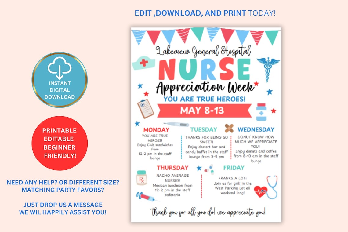 Nurse Appreciation Week Itinerary Template: Medical Staff Events ...