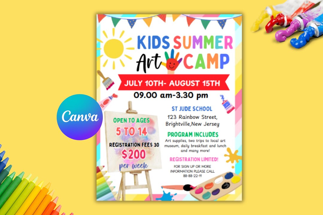 Summer Art Camp Flyer: Printable Canva Template - Etsy