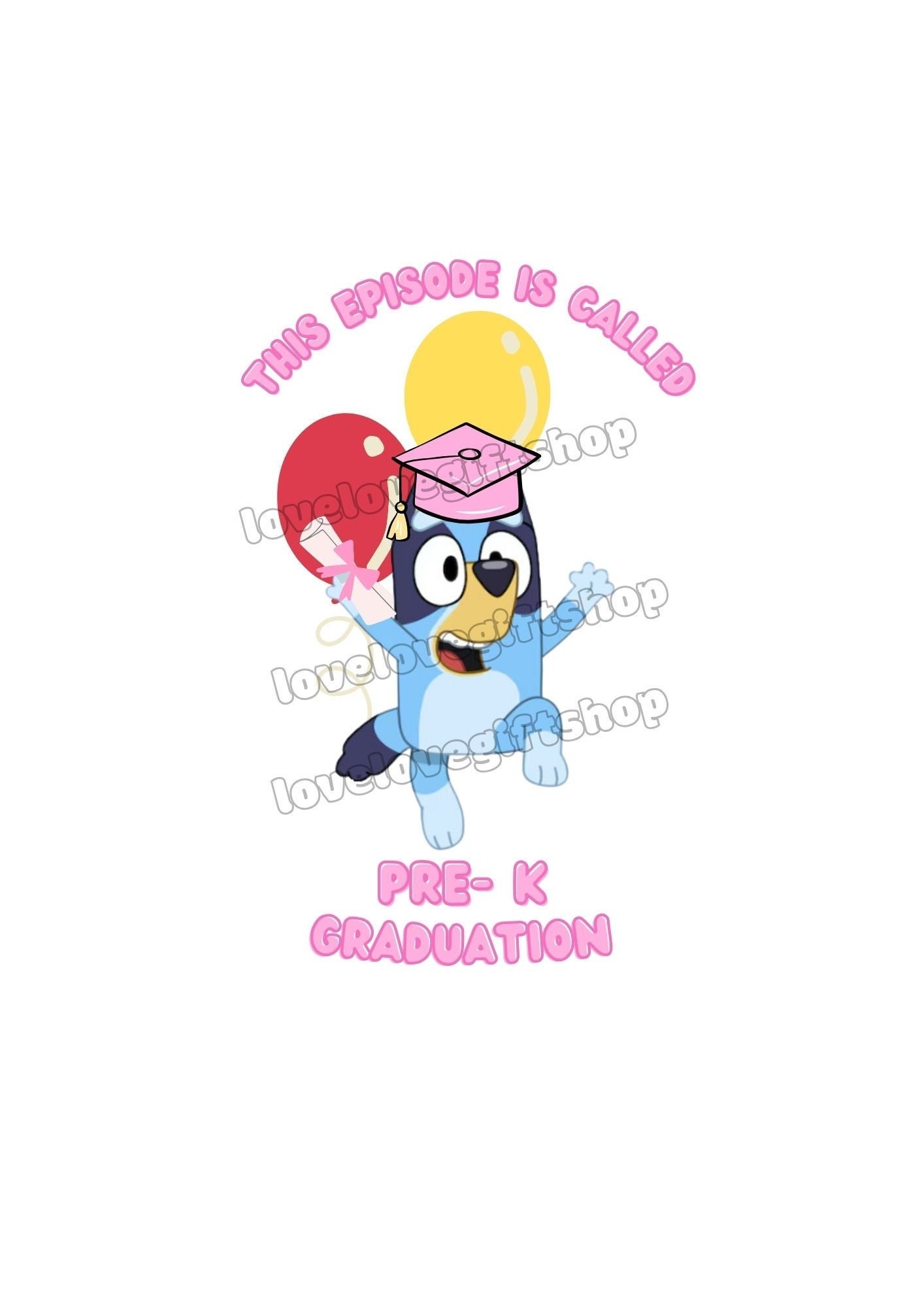 Bluey Graduation Pink Balloon PNG - Etsy