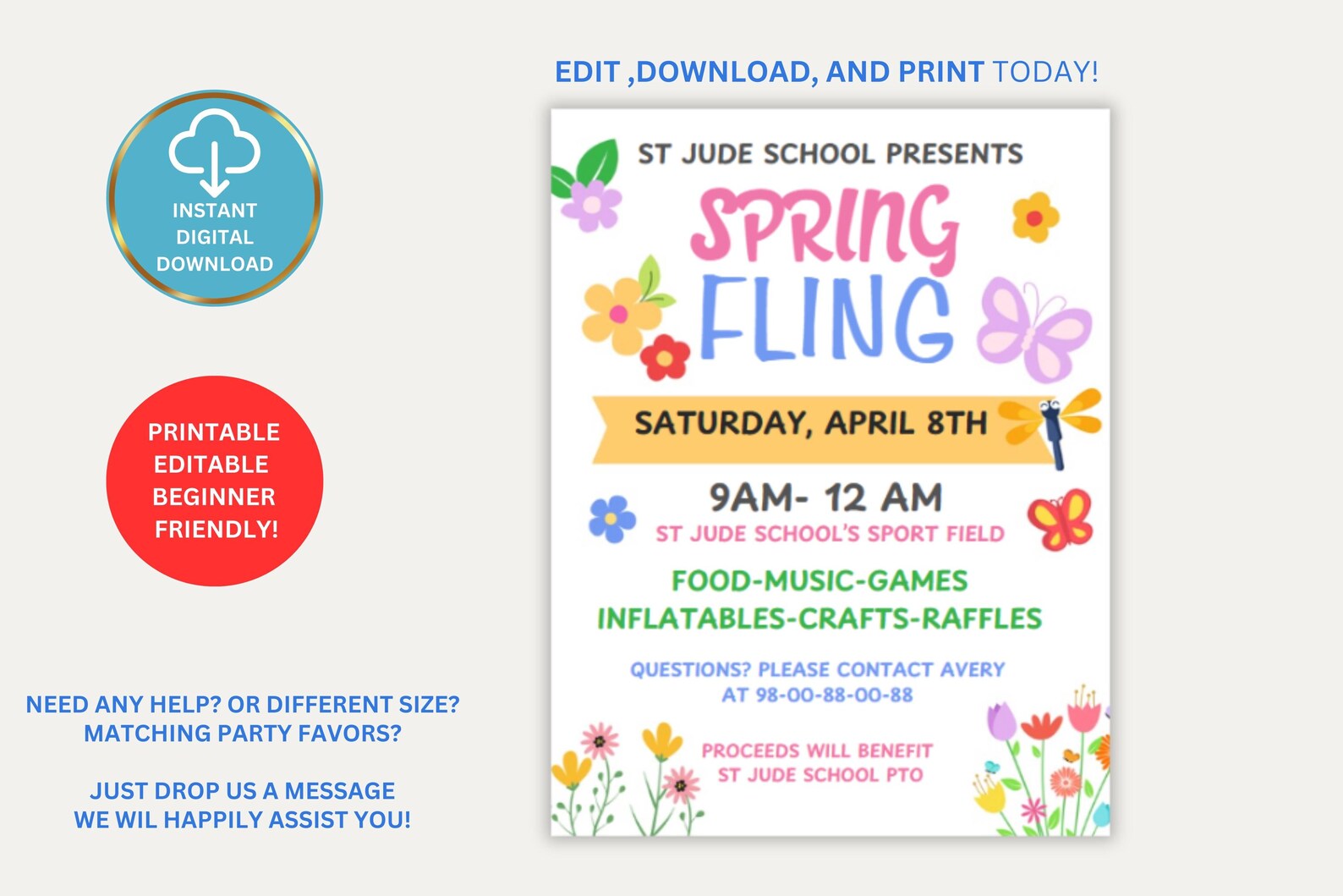 Spring Fling Flyer,spring Fling Festival Fundraiser Template, Canva ...