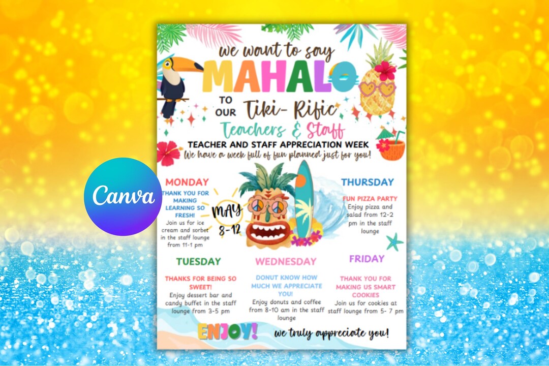 Hawaiian Luau Theme Teacher Staff Appreciation Flyer, Tropical Beach ...