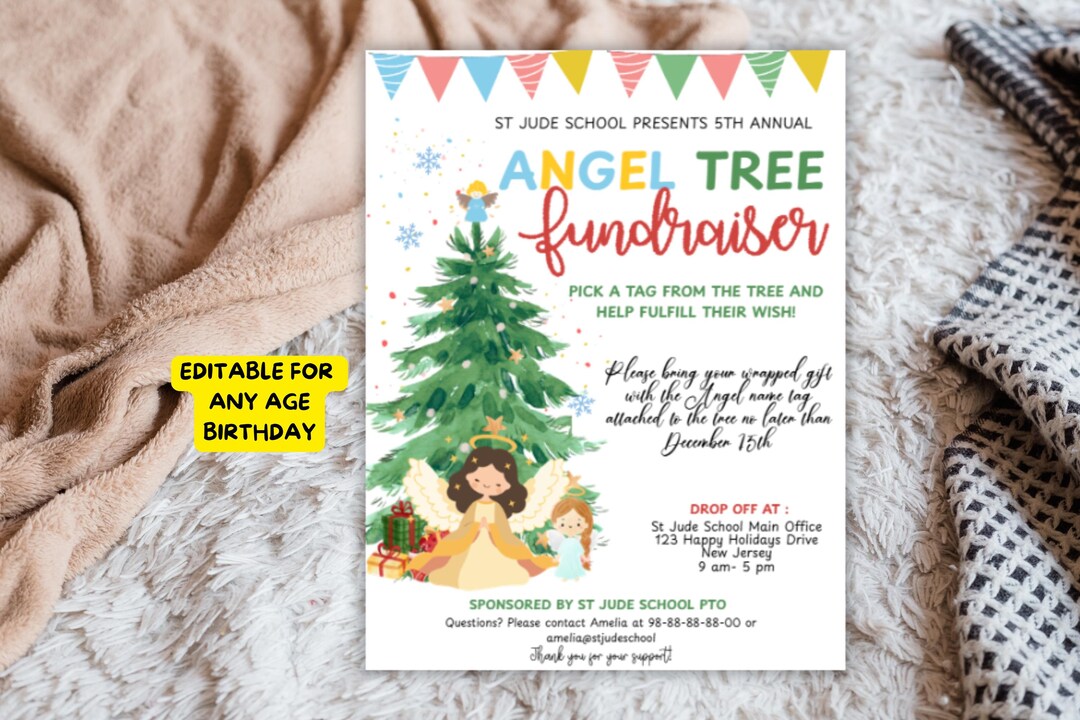 Editable Angel Tree Flyer Template-christmas Gift Giving Fundraiser ...