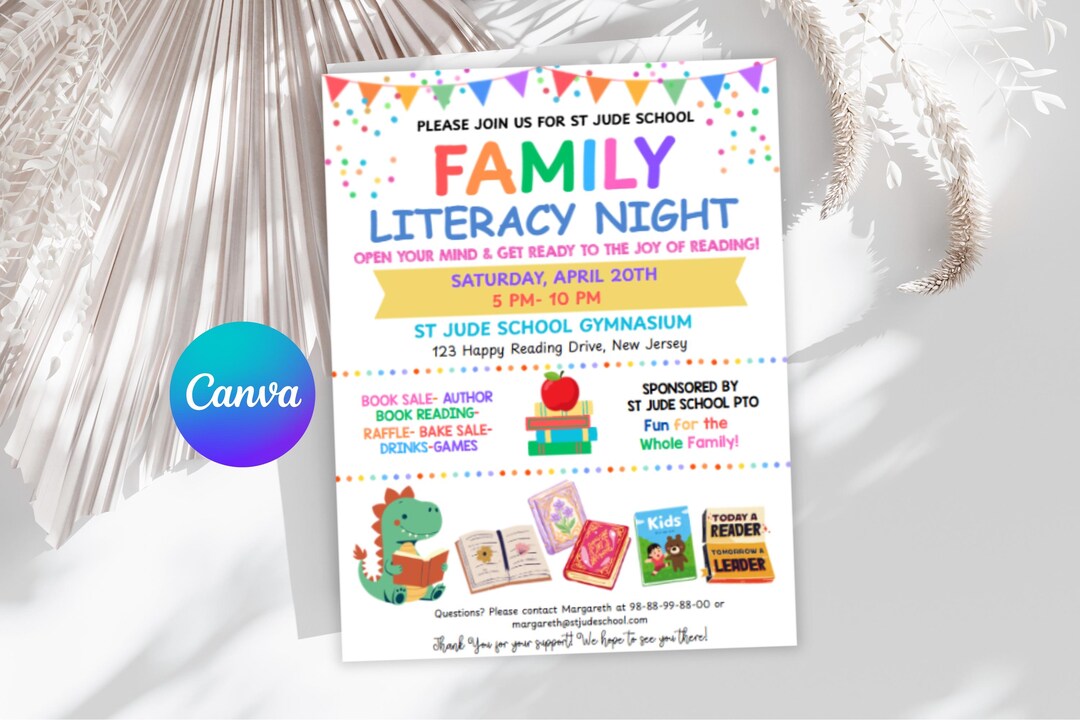 Editable Family Literacy Night Flyer- Digital Printable Canva Template ...