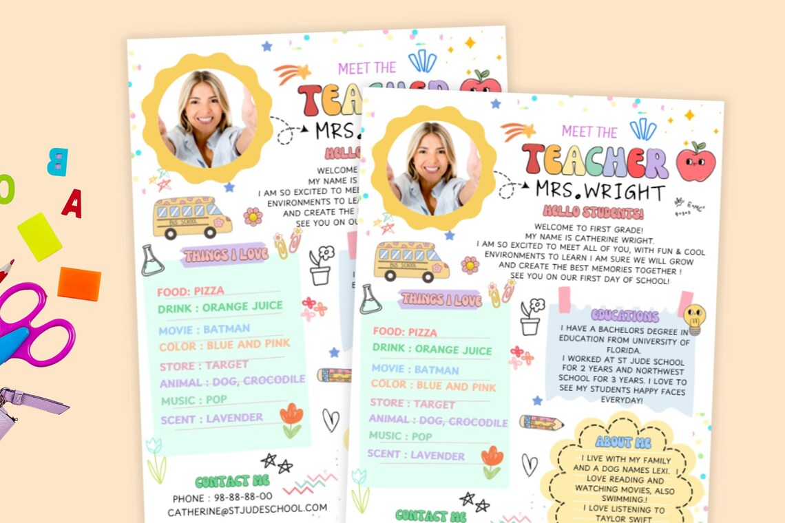 Meet the Teacher Template: Groovy Printable Teacher Introduction (canva ...