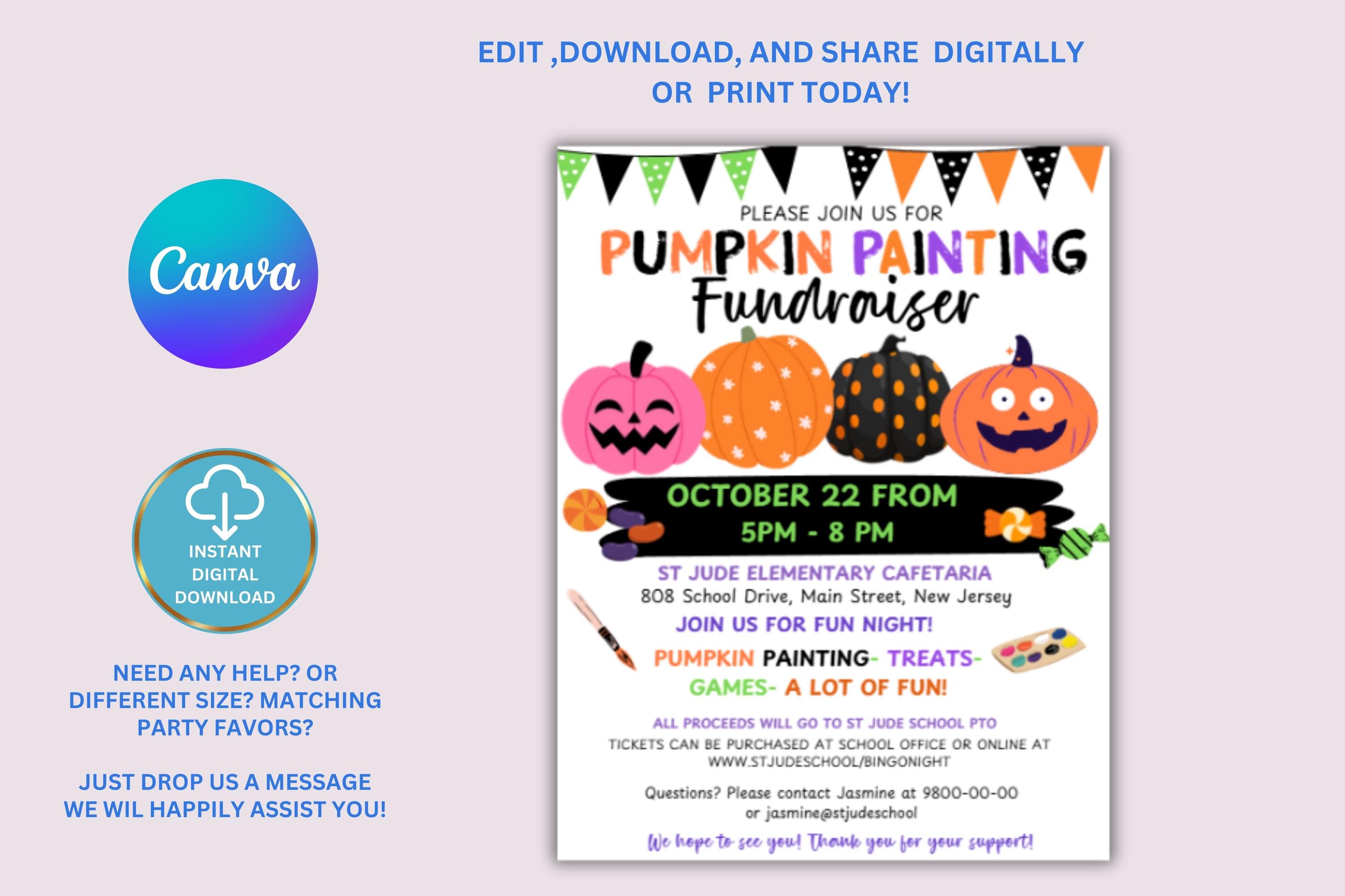 Editable Pumpkin Painting Flyer, Halloween Event Fundraiser Invitation ...