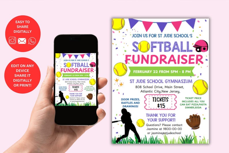 Softball Fundraiser Flyer Template: Editable School Event Canva ...