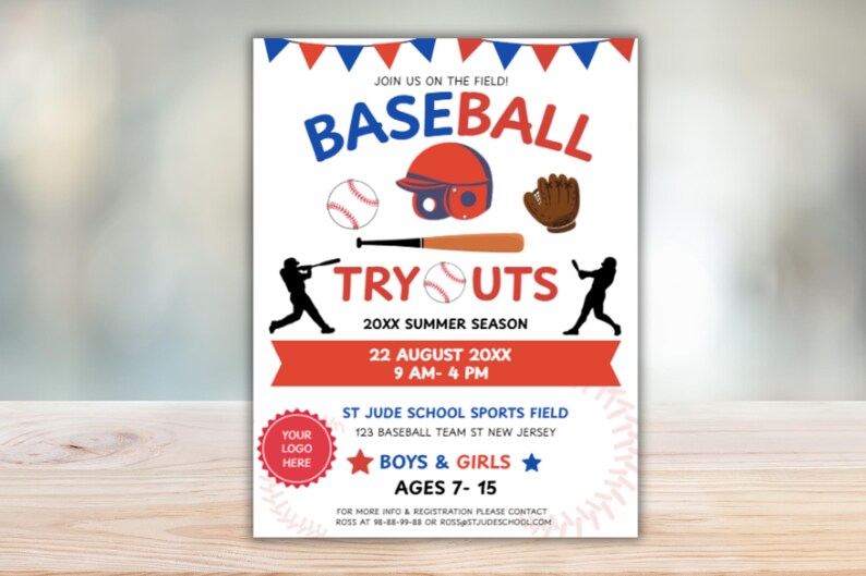 Editable Baseball Tryout Flyer Template: Sports Team Poster (digital ...