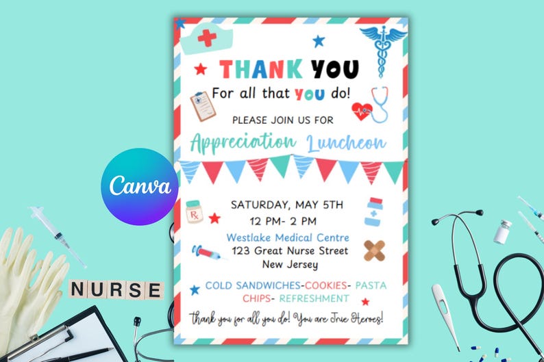 Nurse Appreciation Luncheon Invitation Template: Medical Staff Thank ...