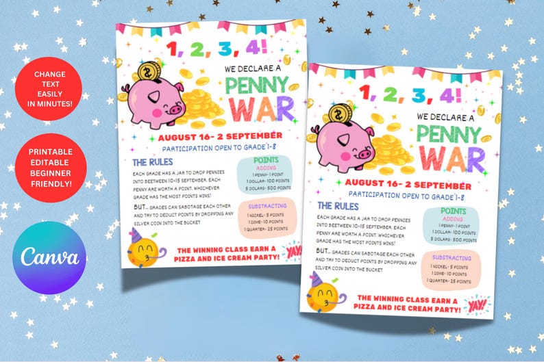 Penny War Flyer: School Fundraiser Template (canva Editable, Digital ...