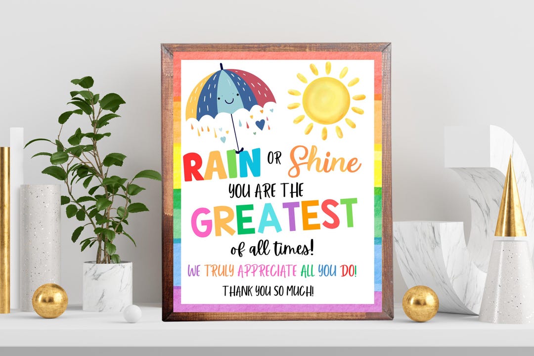Printable Rain or Shine Appreciation Umbrella Gift Sign Party Favor ...