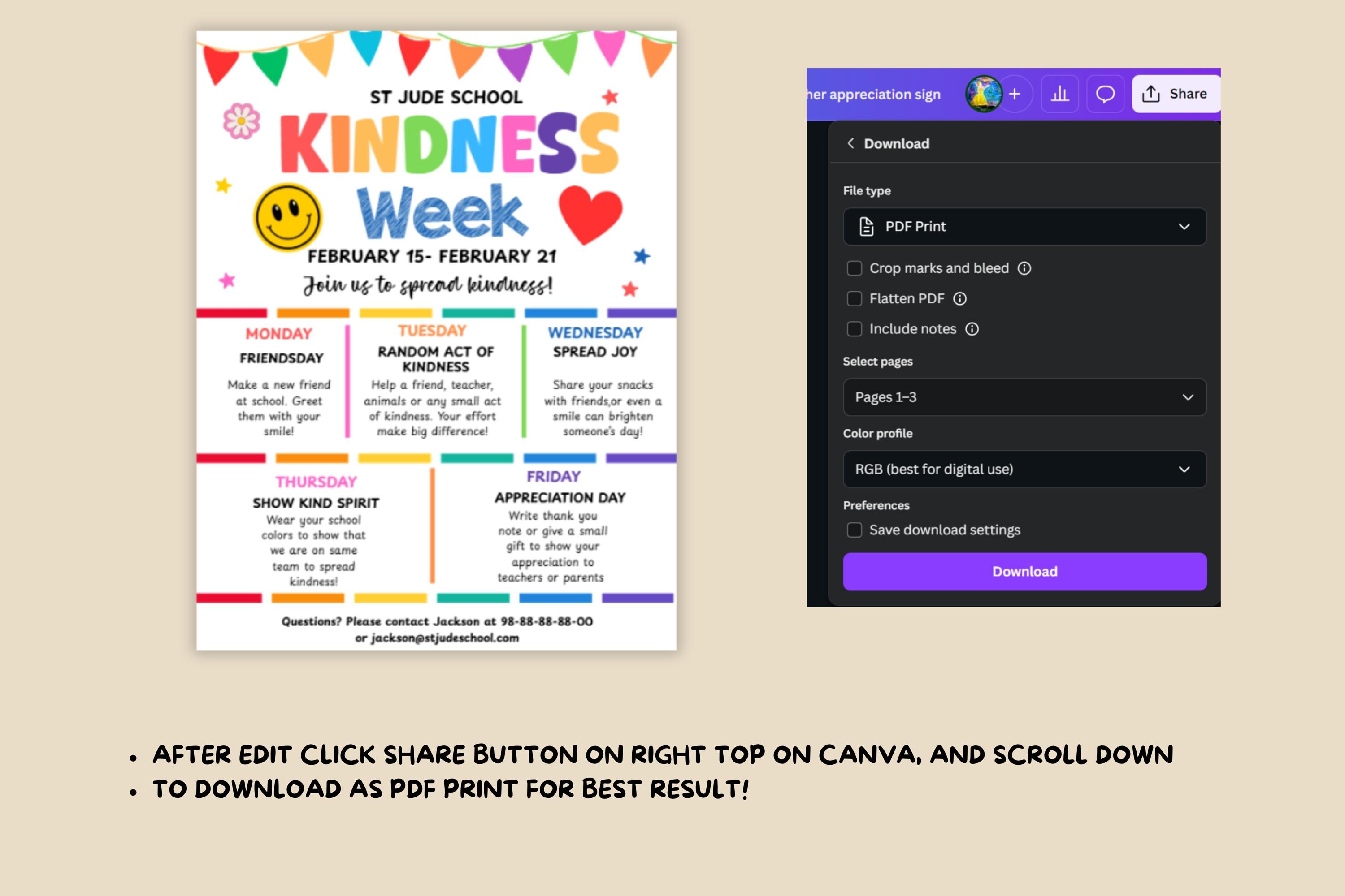 Editable Kindness Week Flyer Template- Itinerary Schedule-digital ...