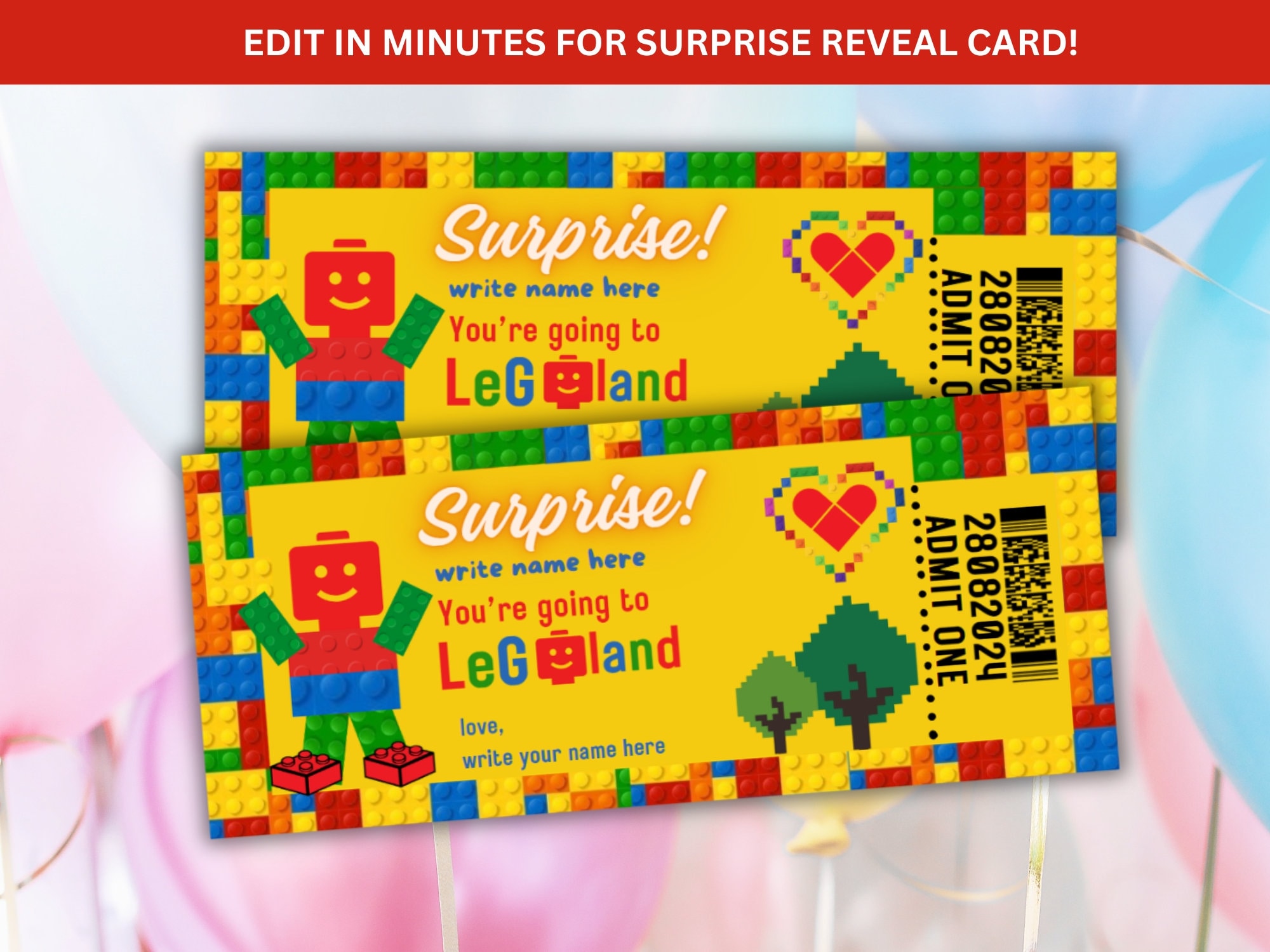 Editable Legoland Surprise Reveal Trip,gift Reveal Card,printable ...