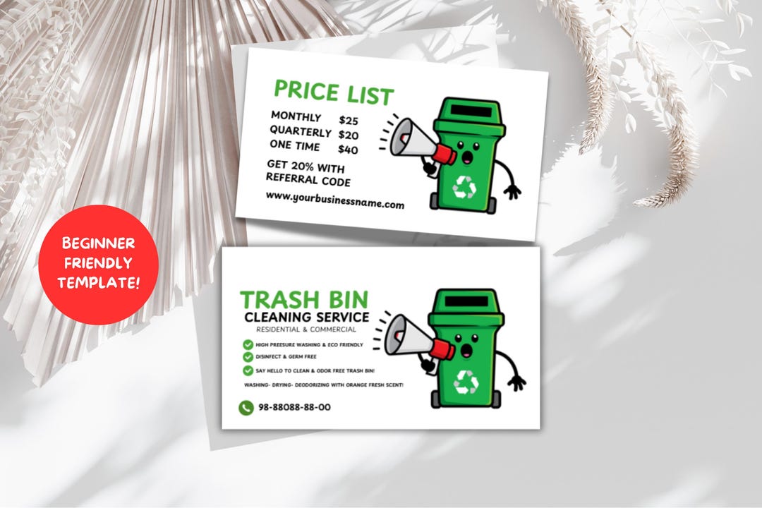 Editable Trash Bin Cleaning Business Card Template , Digital Printable ...
