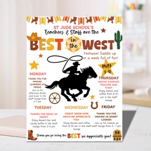 Editable Western Teacher Appreciation Week Itinerary: Wild West ...