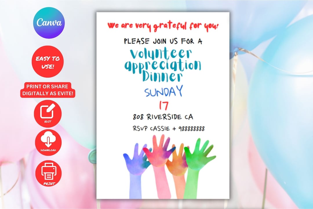 Volunteer Appreciation Invitation Printable - Etsy