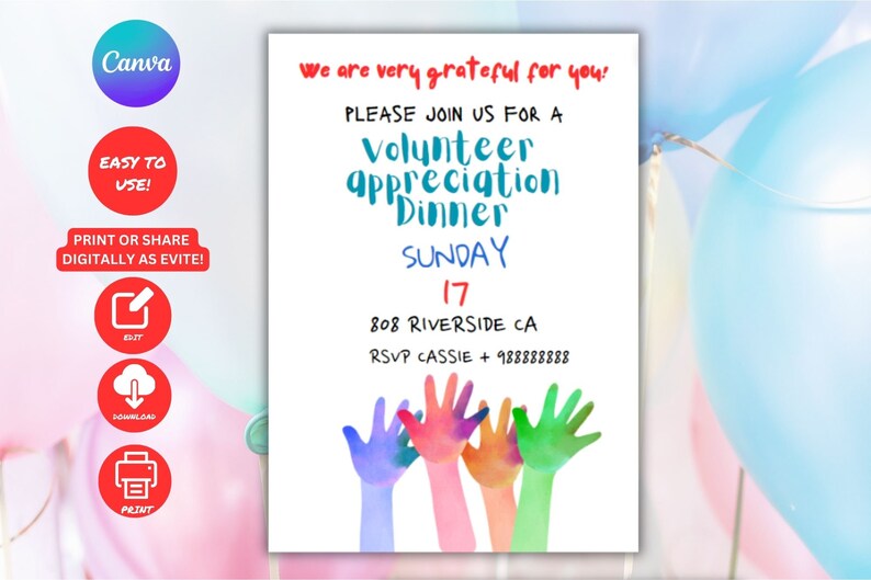 Volunteer Appreciation Invitation Printable - Etsy