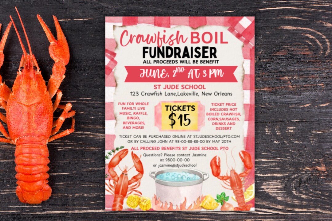 Crawfish Boil Fundraiser Flyer: Editable Canva Template (digital ...