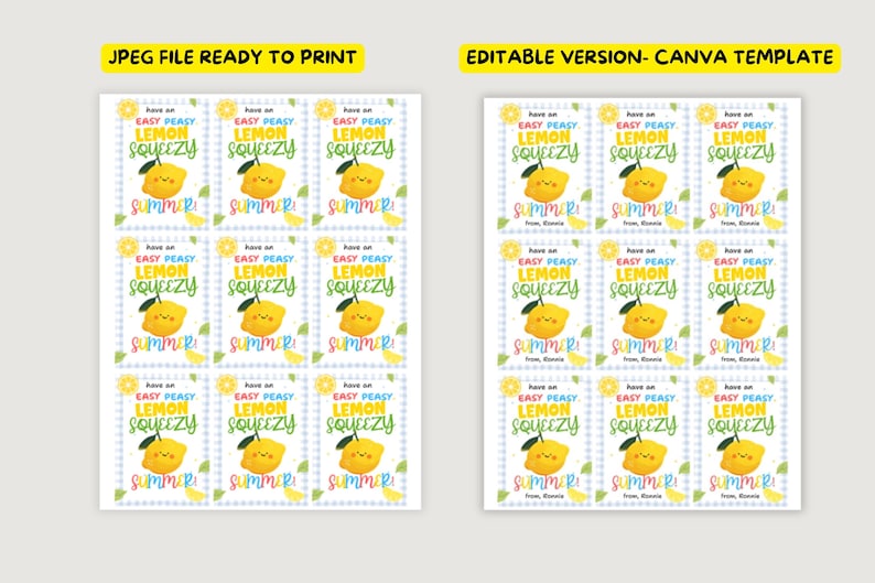 Printable Easy Peasy Lemon Squeezy Summer Tag - Instant Download ...